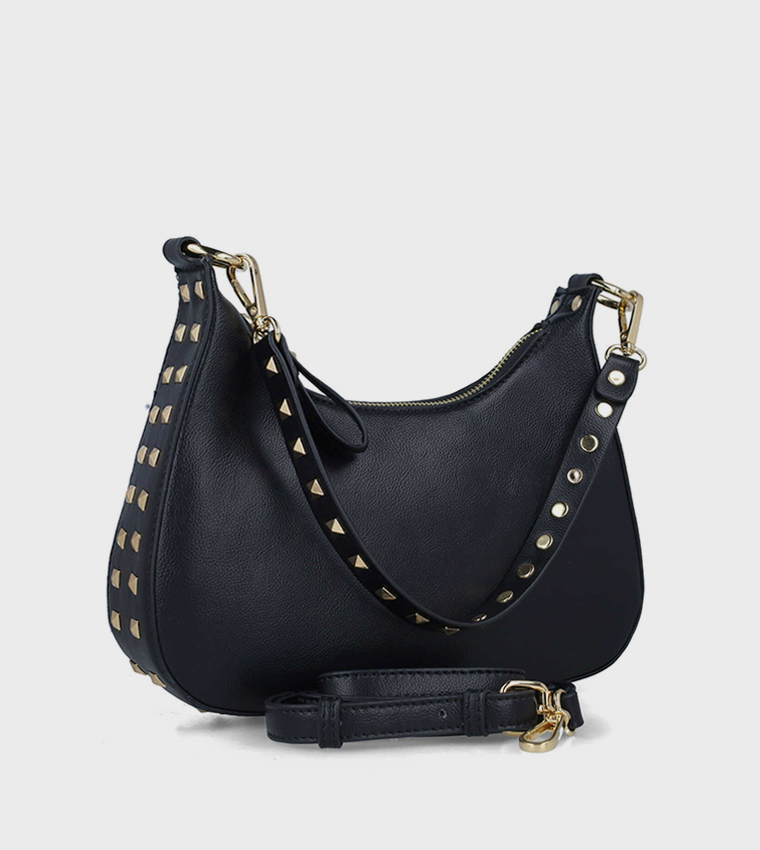 Buy Menbur PIETAS Logo Detail Hobo Bag With Sling In Black | 6thStreet UAE
