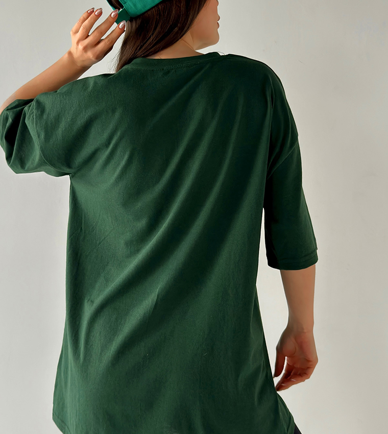 Buy MODAGEN Solid Oversized T Shirt In Green | 6thStreet Qatar