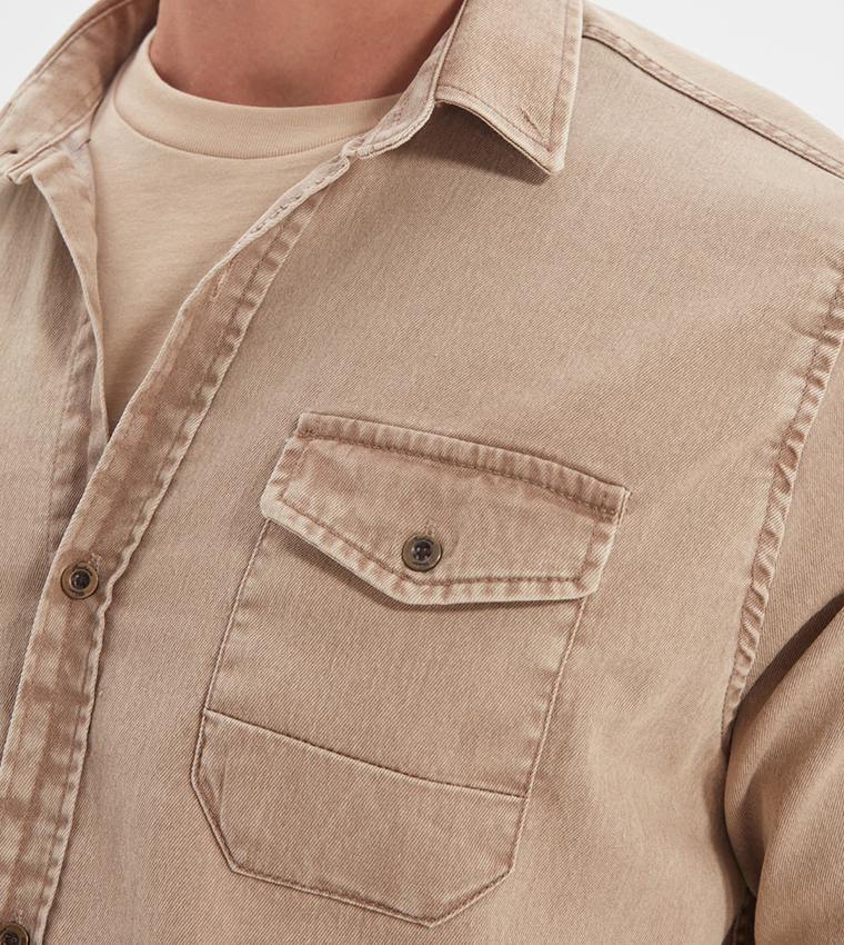 Buy Trendyol Regular Fit Denim Shirt In Beige | 6thStreet UAE