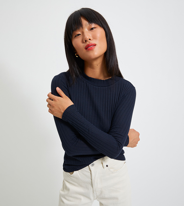 Buy Trendyol Mock Neck Bodycon Top In Blue | 6thStreet Qatar