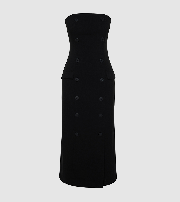 Buy Trendyol Button Detail Strapless Midi Dress In Black | 6thStreet UAE