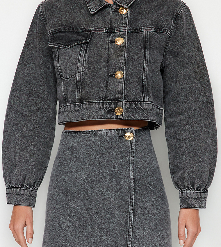 Buy Trendyol Faded Oversized Crop Denim Jacket In Grey | 6thStreet ...