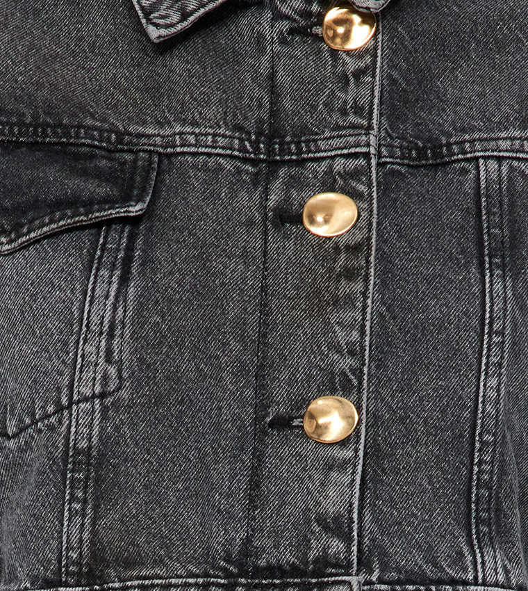 Buy Trendyol Faded Oversized Crop Denim Jacket In Grey | 6thStreet ...