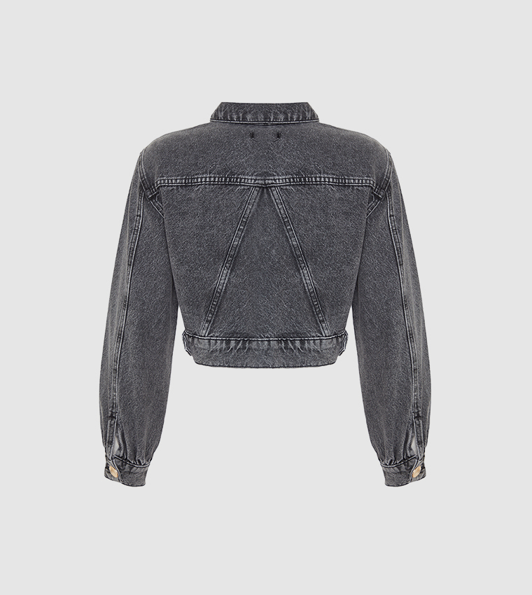 Buy Trendyol Faded Oversized Crop Denim Jacket In Grey | 6thStreet ...