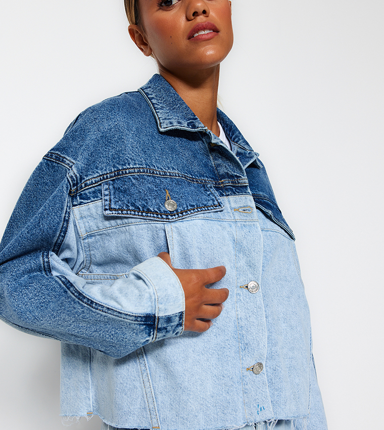 Buy Trendyol Color Block Oversized Denim Jacket In Blue | 6thStreet UAE