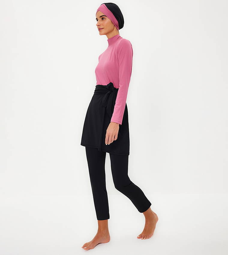 Buy Trendyol 4 Piece Color Block Hijab Swimsuit Set In Pink | 6thStreet ...