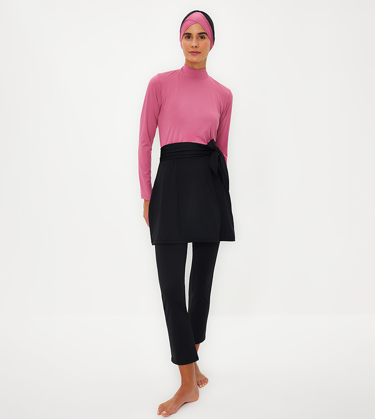 Buy Trendyol 4 Piece Color Block Hijab Swimsuit Set In Pink | 6thStreet ...