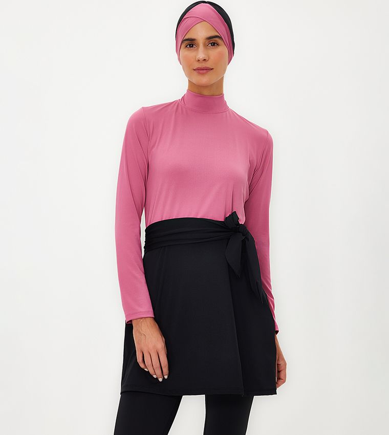 Buy Trendyol 4 Piece Color Block Hijab Swimsuit Set In Pink | 6thStreet ...