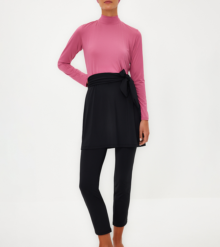 Buy Trendyol 4 Piece Color Block Hijab Swimsuit Set In Pink | 6thStreet ...