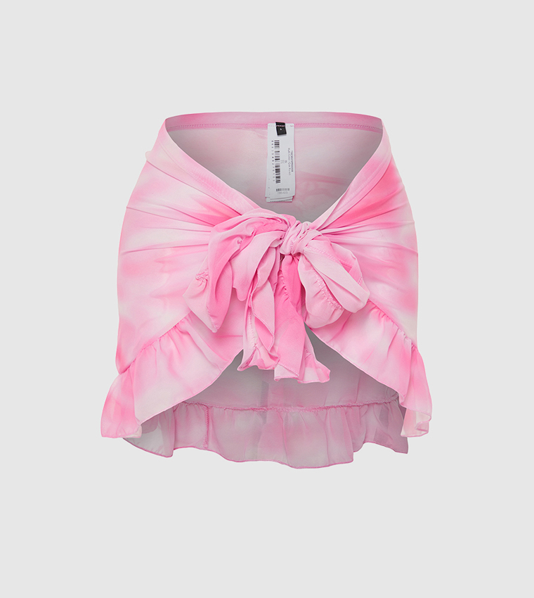 Buy Trendyol Patterned Ruffle Detail Mini Chiffon Pareo In Pink ...