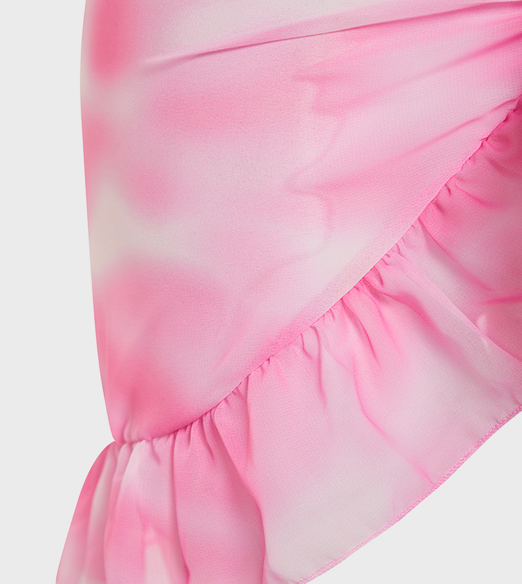 Buy Trendyol Patterned Ruffle Detail Mini Chiffon Pareo In Pink ...