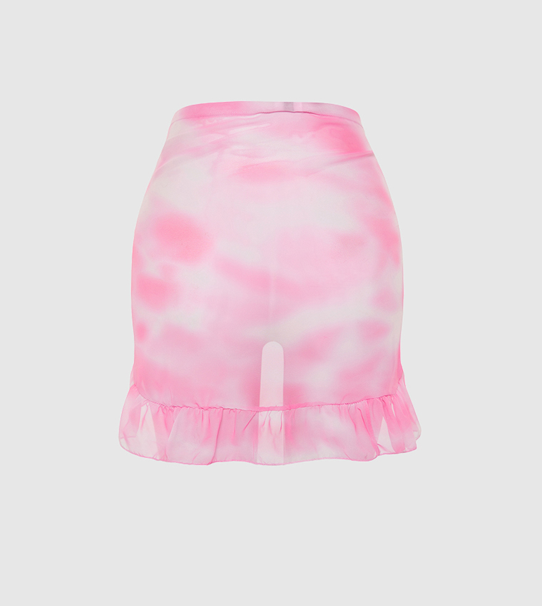 Buy Trendyol Patterned Ruffle Detail Mini Chiffon Pareo In Pink ...