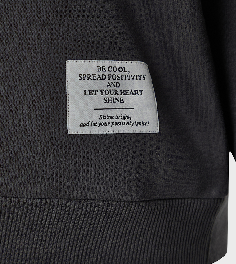 Buy Trendyol Label Detail Crew Neck Knitted Sweatshirt In Grey ...