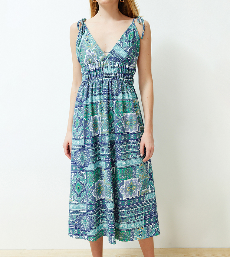 Buy Trendyol Patterned Sleeveless Midi Dress In Blue | 6thStreet UAE