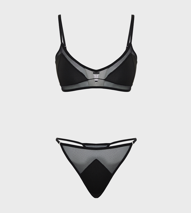 Buy Trendyol Tulle Shiny Cupless Lingerie Set In Black | 6thStreet Kuwait