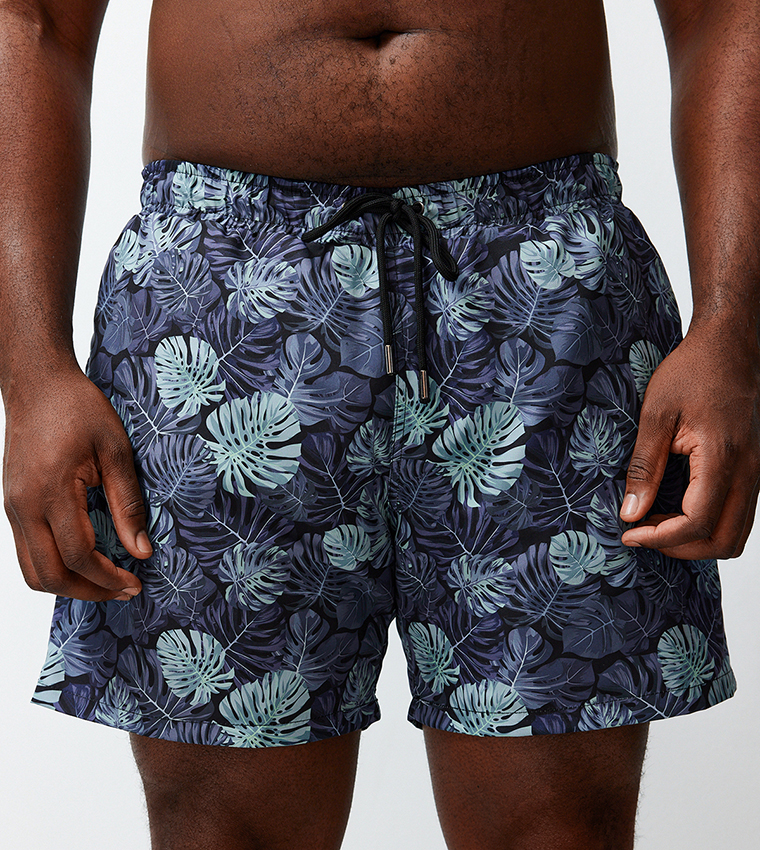 Buy Trendyol Plus & Tall Tropical Patterned Swim Shorts In Blue ...