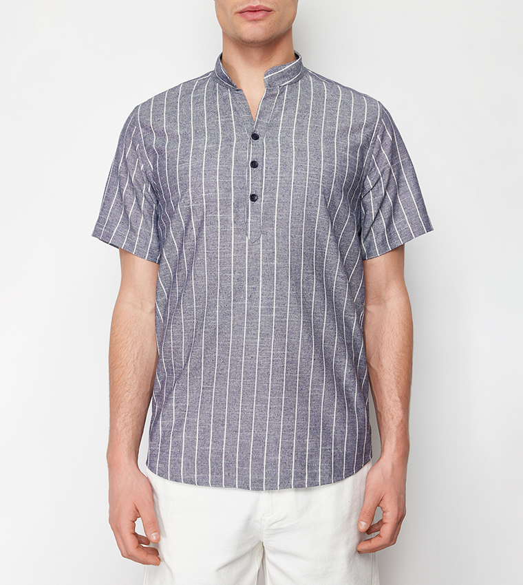 Buy Trendyol Striped Stand Collar Shirt In Grey | 6thStreet UAE