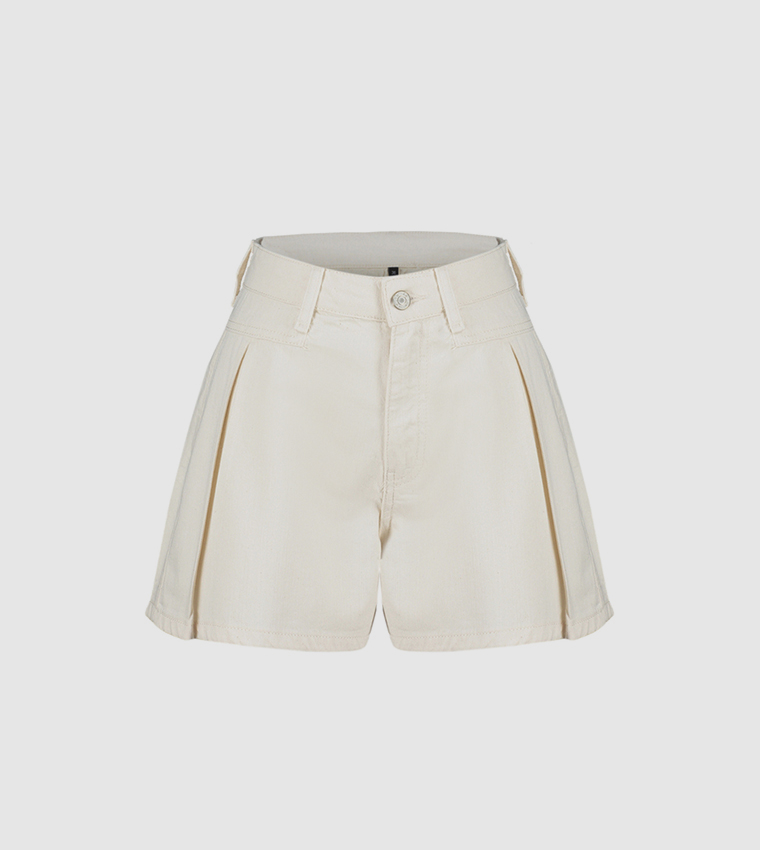 Buy Trendyol Stitching Detail Denim Shorts In Beige 6thstreet Oman