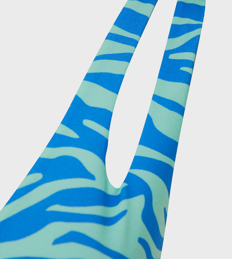 Buy Trendyol Animal Print Triangle Cut Out Detail Bikini Top In Blue ...