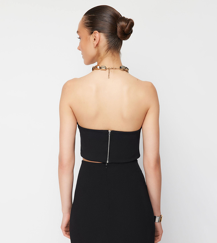 Buy Trendyol Embellished Bustier Strapless Top In Black | 6thStreet Kuwait