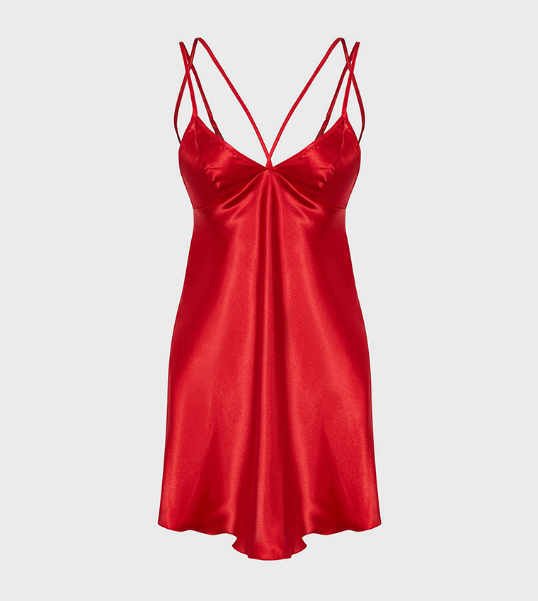 Buy Trendyol Solid Strappy Satin Nightdress In Red | 6thStreet UAE