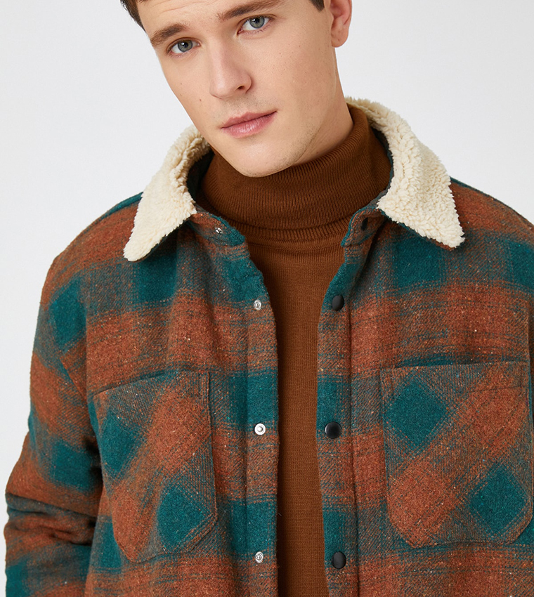 Buy Koton Plaid Pocket Detail Shacket In Green | 6thStreet UAE