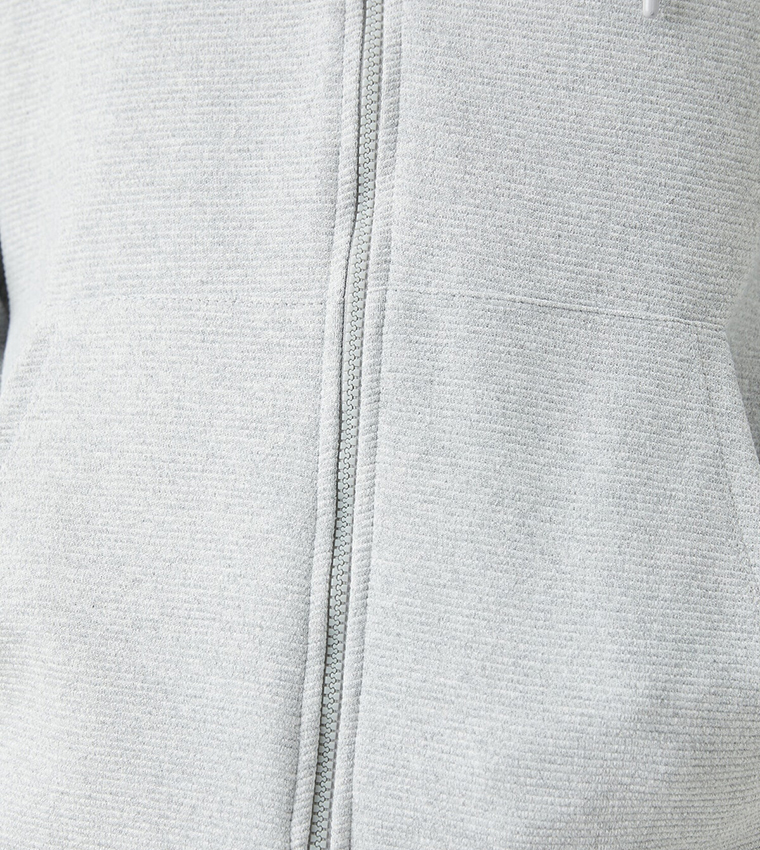 Buy Koton Textured Hooded Zip Through Jacket In Grey | 6thStreet Saudi ...