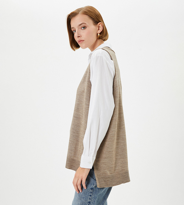 Buy Koton Knitted High Low Sweater Vest In Mink | 6thStreet UAE