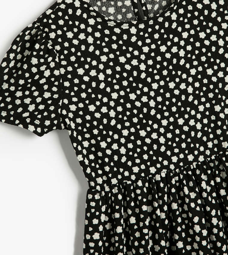 Buy Koton Printed Short Sleeves Ruffle Hem Dress In Black | 6thStreet ...