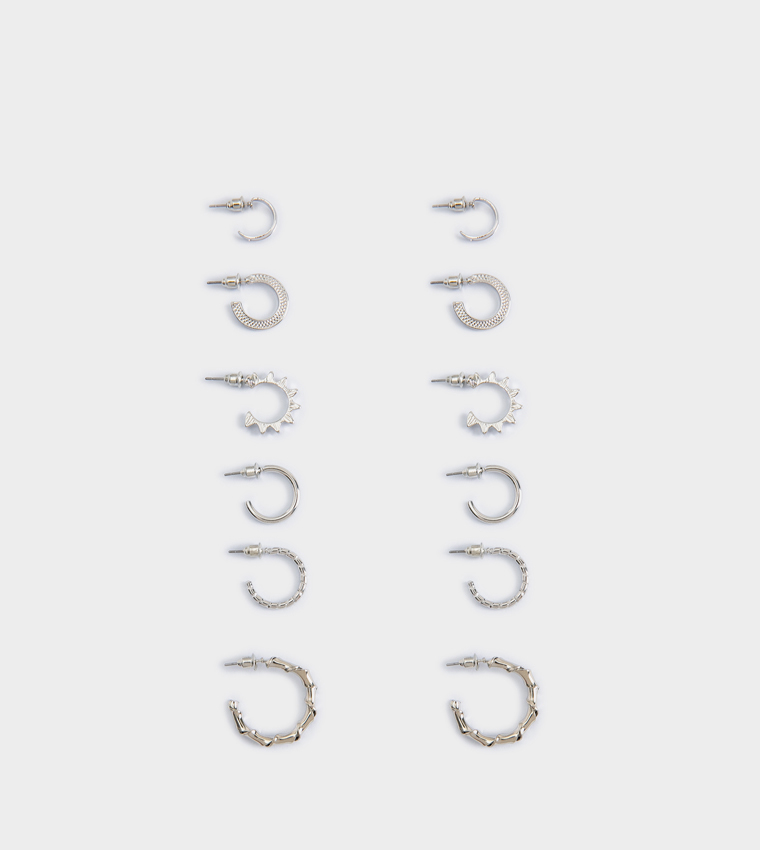 Buy Koton Pack Of 6 Steel Hoop Earrings In Grey | 6thStreet Saudi Arabia
