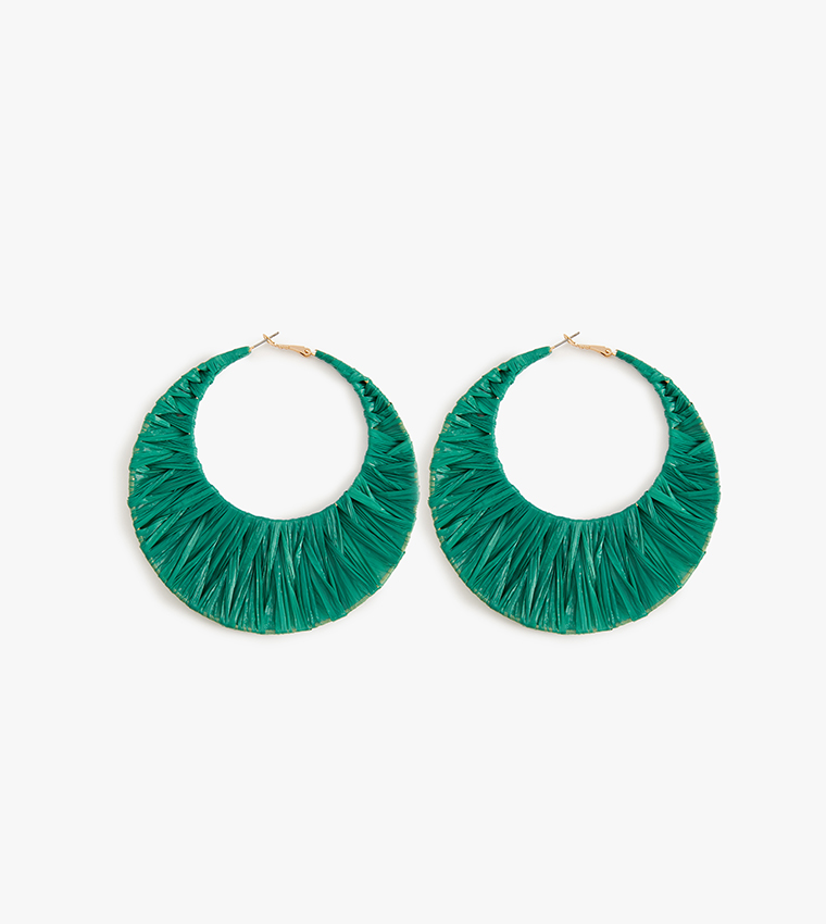 Buy Koton Straw Hoop Earrings In Green | 6thStreet UAE