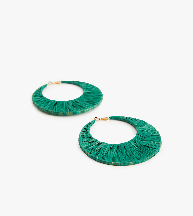 Buy Koton Straw Hoop Earrings In Green | 6thStreet UAE