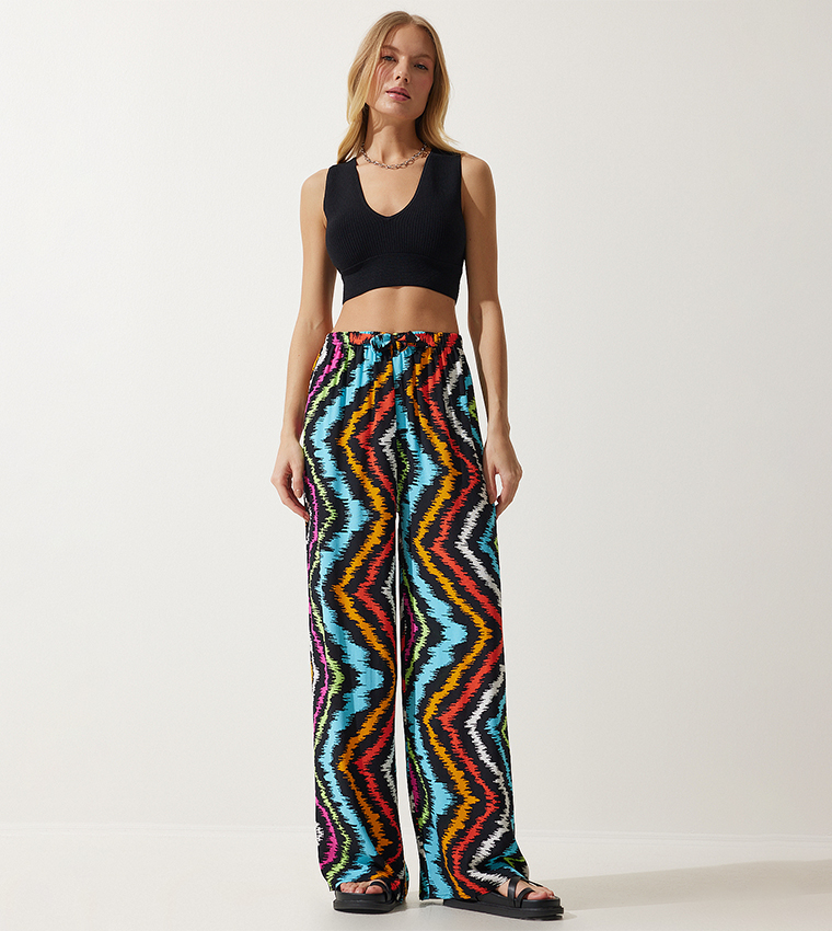 Buy Happiness İstanbul Patterned Wide Leg Pants In Multiple Colors ...