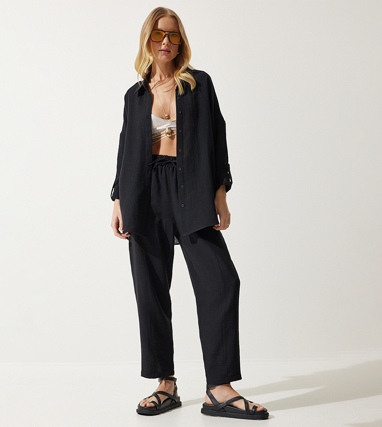 Buy Happiness İstanbul Solid Muslin Co Ord Set In Black | 6thStreet UAE