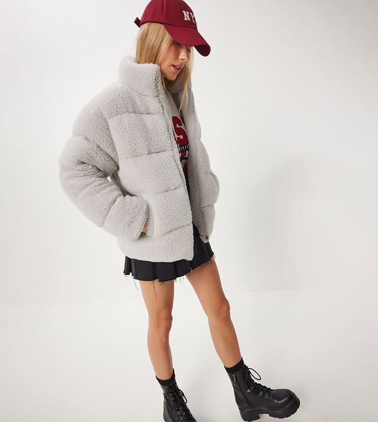 Buy Happiness İstanbul Plush Puffer Jacket In Grey | 6thStreet UAE