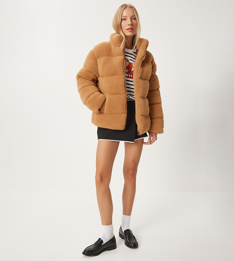 Buy Happiness İstanbul Plush Puffer Jacket In Tan | 6thStreet UAE