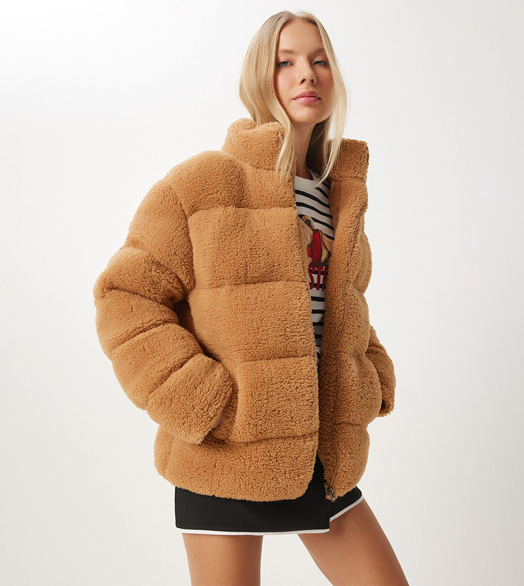 Buy Happiness İstanbul Plush Puffer Jacket In Tan | 6thStreet UAE