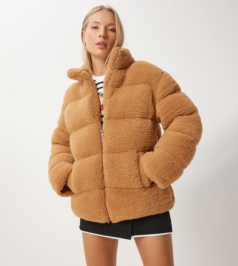 Buy Happiness İstanbul Plush Puffer Jacket In Tan | 6thStreet UAE