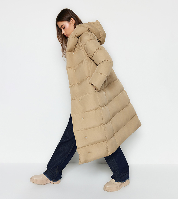 Buy Trendyol Hooded Oversized Puffer Jacket In Beige | 6thStreet UAE