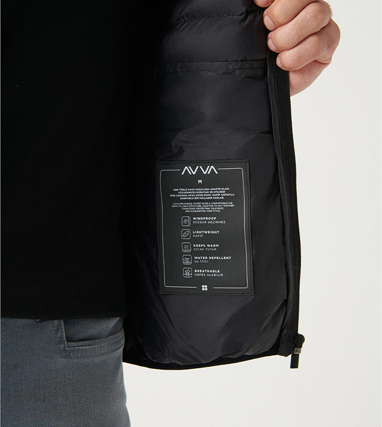 Buy Avva Long Sleeves Windproof Puffer Jacket In Black | 6thStreet Oman