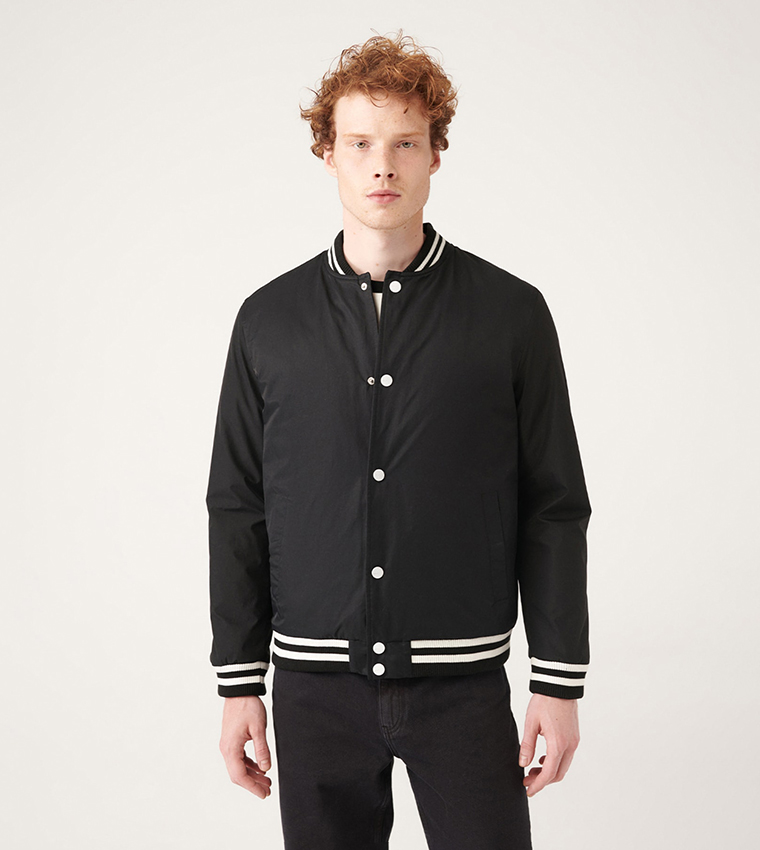 Buy Avva Water Repellent Long Sleeves Bomber Jacket In Black ...