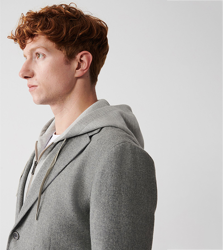 Buy Avva Detachable Hooded Wool Jacket In Gray | 6thStreet Saudi Arabia