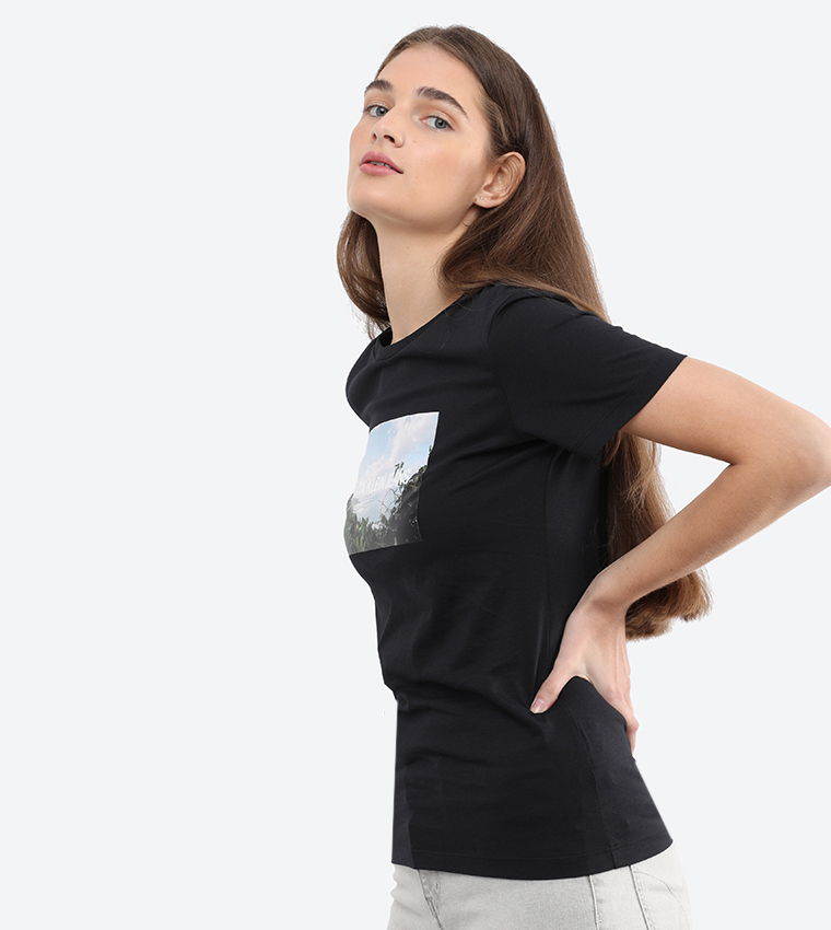 Buy Calvin Klein Photo Print Modern Slim Tee Ck Black In Black ...