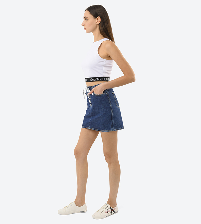 Buy Calvin Klein Cotton High Rise Mini Skirt For Women Blue In Blue ...
