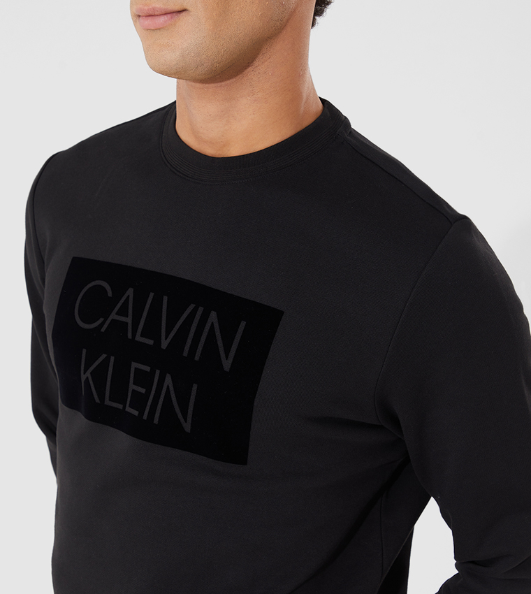 Buy Calvin Klein Flock Box Logo Sweat Fashion Sweatshirt Black In Black ...