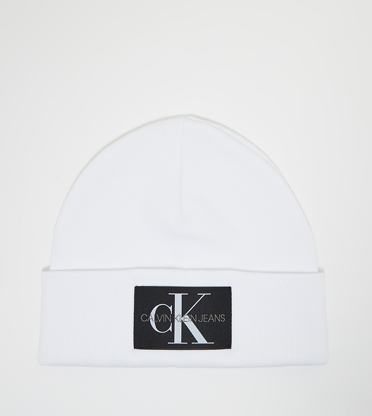 Buy Calvin Klein Beanie Monogram Hat In White | 6thStreet Bahrain