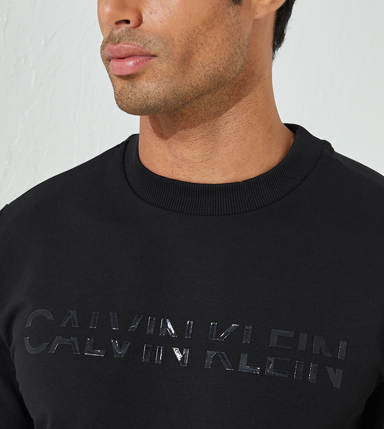 Buy Calvin Klein Matt Shine Split Logo Sweatshirt In Black | 6thStreet ...