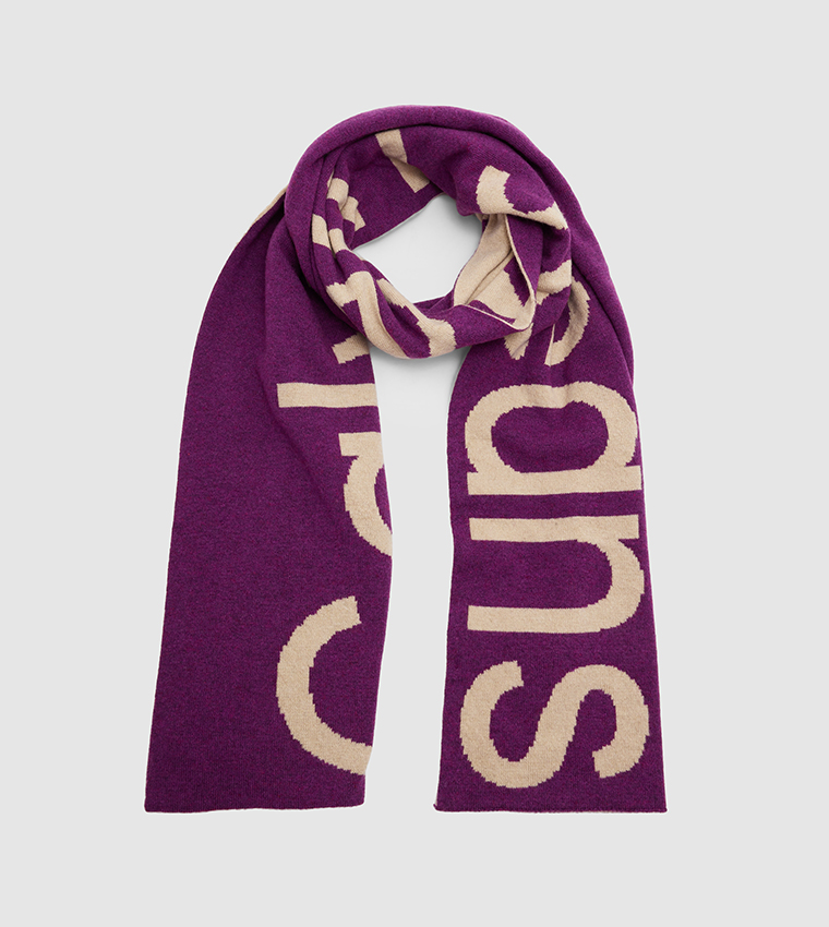 Buy Calvin Klein Logo Detail Knitted Scarf In Purple | 6thStreet Saudi ...
