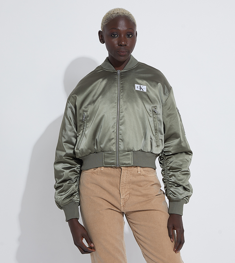 Logo Printed Satin Bomber Jacket