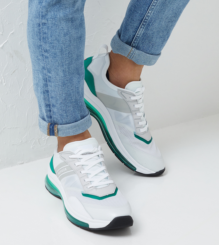 Buy Tommy Hilfiger Mixed Texture Air Bubble Trainers In White ...